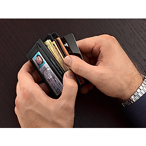 Compact RFID Sleeve Wallet Premium Leather Minimalist Money Clip Card Holder 10 Cards