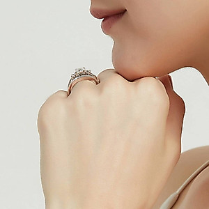 BERRICLE Sterling Silver 3-Stone Wedding Engagement Rings Cushion Cut Cubic Zirconia CZ Ring Set for Women, Rhodium Plated Size 7