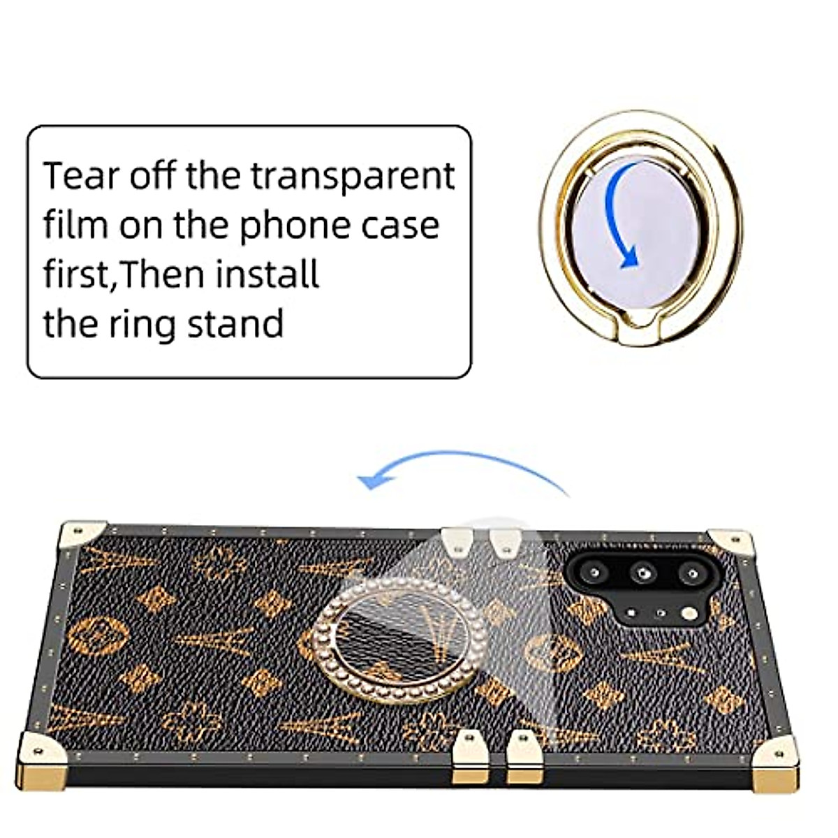 YoodQood for Samsung Galaxy Note10 Plus Square Case Non Slip Shockproof Slim TPU Full Protection Retro Elegant Luxury Leather Case with Kickstand for Samsung Note 10 Plus(Brown)