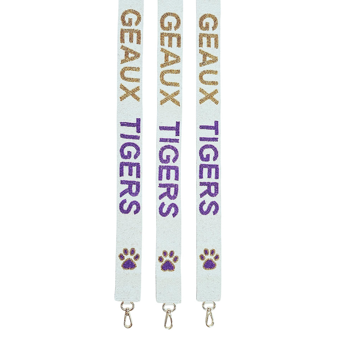 Lashicorn Beaded Purse Strap Purple & Yellow College Game Day Clear Handbag Replacement Strap Louisiana Stadium Football University 49 x1.75” State University Gold Hardware Clips