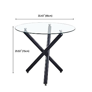 paonne Round Dining Table Set for 4, Glass Round Kitchen Table and Chairs for 4, 5-Pieces Table with Chair Set