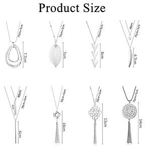 YADOCA 8 Pcs Long Pendant Necklaces for Women Y-Shaped Statement Sweater Necklace Simple Bar Leaf Circle Tassel Necklace Set Silver