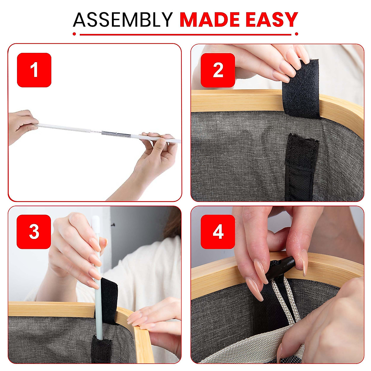 Nexusdwell 150L Large Laundry Hamper 2 Section with Removable Bags & Bamboo Handles- Sturdy Double laundry Basket with Lid and Divider- Grey Dual Laundry Hampers for Bedroom-Double Hamper