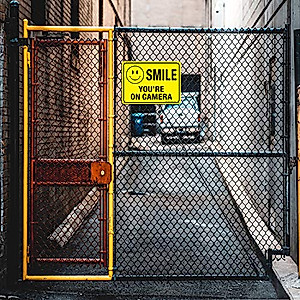 (4 Pack) Faittoo Smile You're On Camera Sign, 10x7 Reflective Rust Free .40 Aluminum, UV Protected, Weather Resistant, Durable Ink, Indoor & Outdoor Use for Home Business CCTV Security Camera