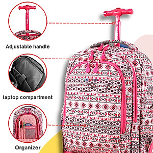 J World New York Setbeamer Rolling Backpack & Lunch Bag Set for boy,girl,shcool and travel (SKANDI PINK)
