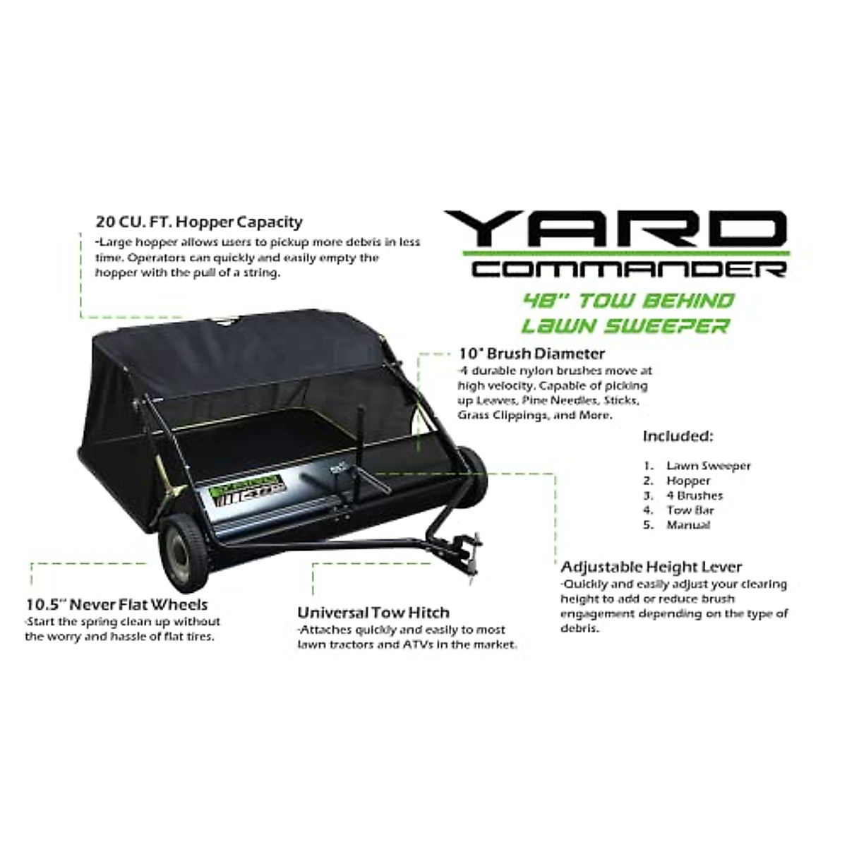 Yard Commander 48" Tow Behind Lawn Sweeper