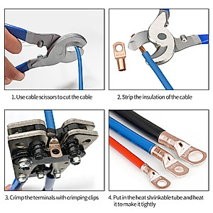 Cable Lug Crimping Tool with 170pcs Copper Wire Lugs and 210pcs Heat Shrinkable Tube, Wire Crimping Tool for AWG 10-1/0 Electrical Lug Crimper, with Cable Cutter