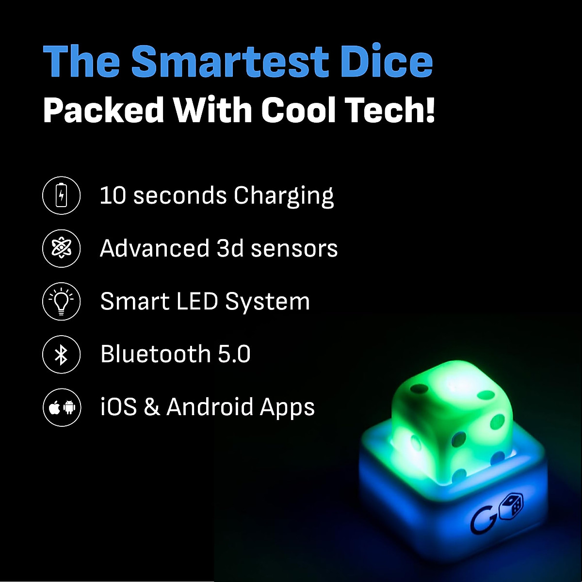 GoDice Full Pack - 6 Smart Connected Dice. Brings The Best Dice Games of All Time to the 21st Century. Educational, Fun, and Innovative Games for Family, Friends, Game nights. Free App. Cool Tech Gift