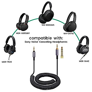weishan WH-1000XM5 Cable Coiled Aux Cord Replacement for Sony WH-CH720N, WH-CH710N, MDR-950BT, 1AM2, 7520 Noise Canceling Headphones, 3.5mm(1/8") Extension Wire with 6.35mm(1/4") Adapter, 14ft