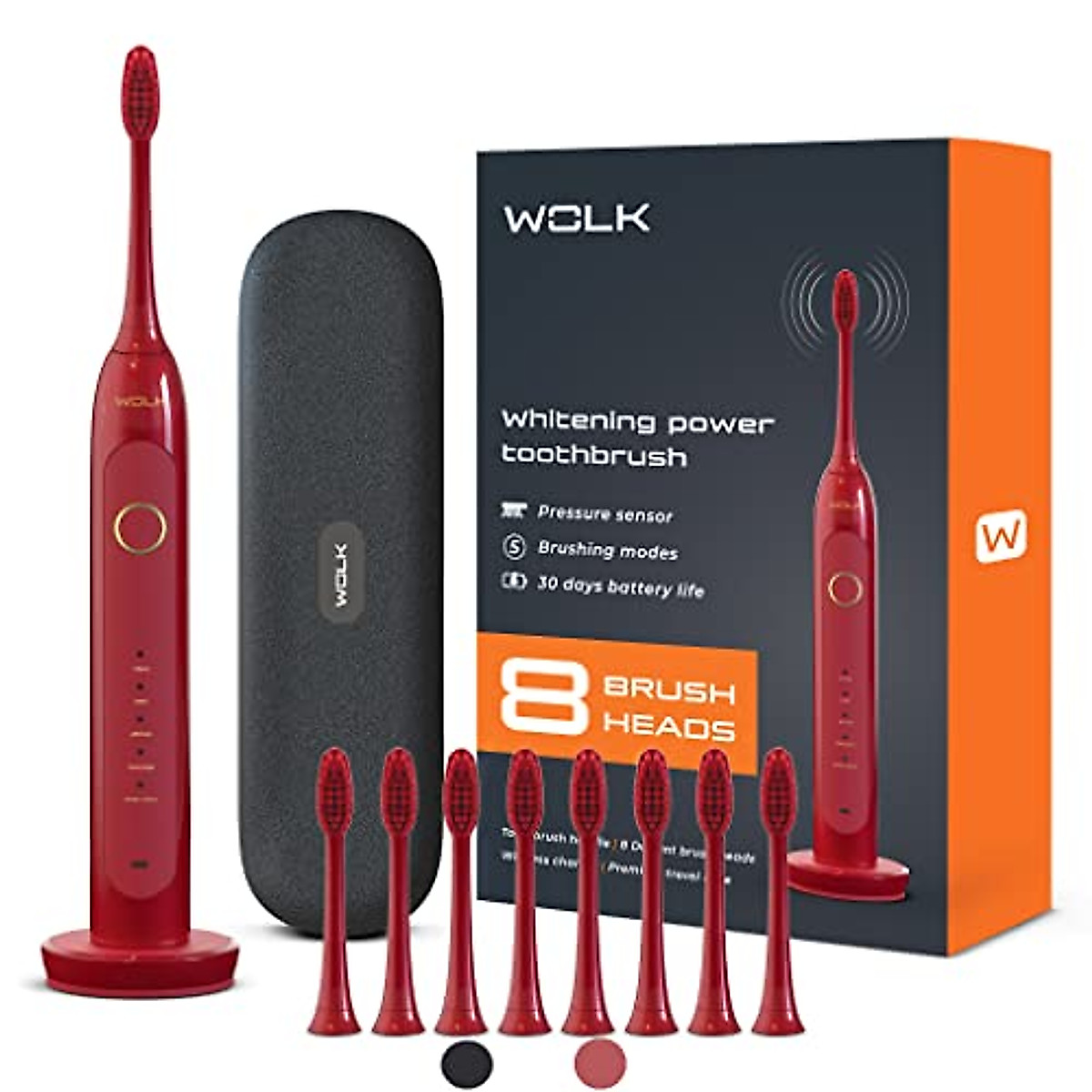 Wolk T6421 Ultra Whitening Toothbrush with Pressure Sensor & 5 Brushing Modes, 8 Dupont Brush Heads, Premium Travel Case, Rechargeable.