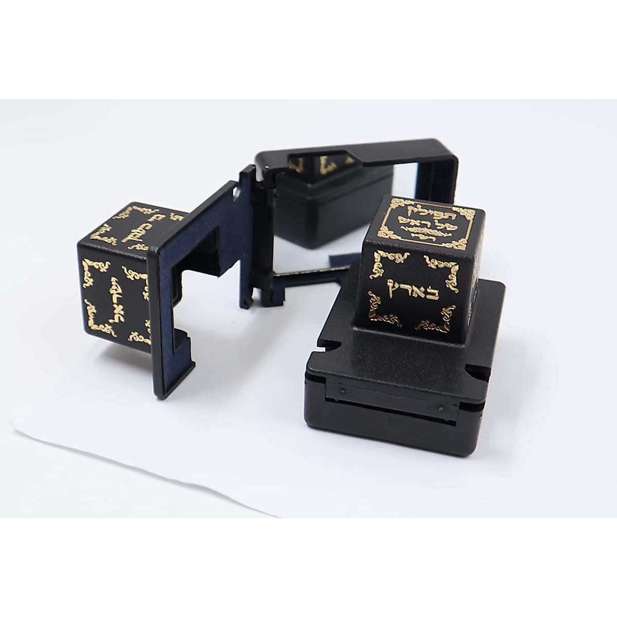 Ataret Judaica decorative plastic tefillin boxes, head and hand set for the right, Rashi (Shidlech) (size 34, black)
