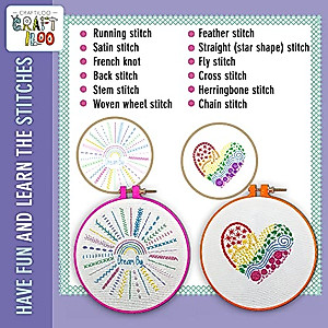 CRAFTILOO 10 Pre-Stamped Embroidery Patterns for Beginners Embroidery Kit for Kids Girls Needlepoint Kits for Beginners Cross Stitch Craft Sewing Perfect for Ages 7-13
