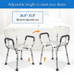 U Shower Chair Seat for Senior up to 350lb Capacity with Padded Armrests for Bathtub Slip Resistant Shower Seat Adjustable Height Shower Chair