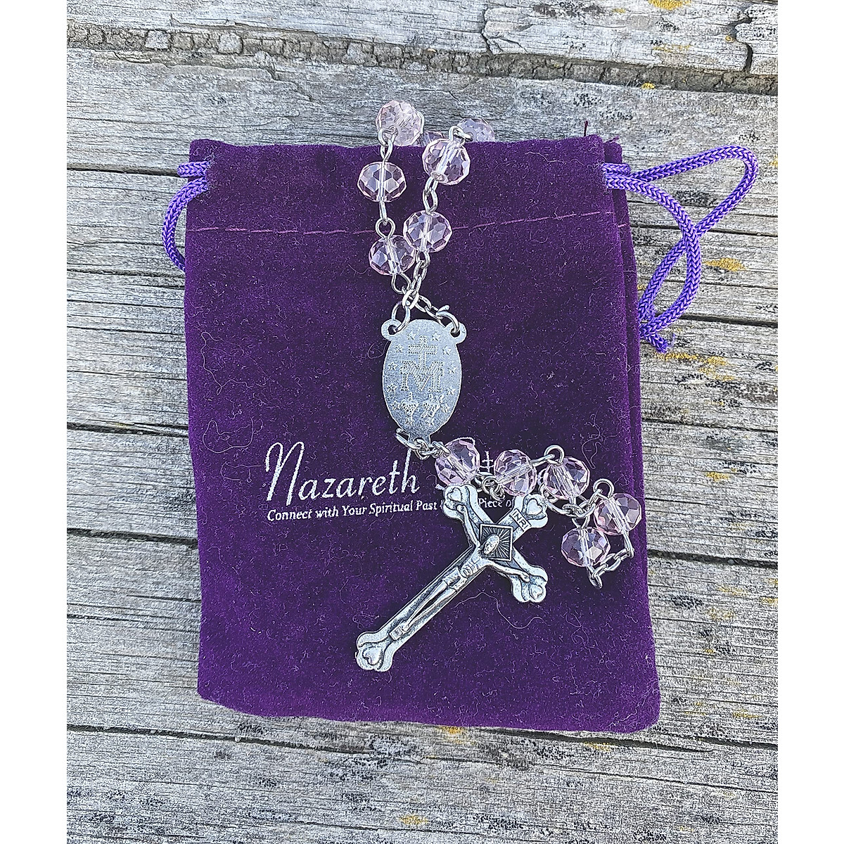 Nazareth Store Pink Pearl Beads Rosary Handmade Prayer Beaded Necklace with Miraculous Medal and Silver Cross