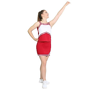 Danzcue Womens Sweetheart Cheerleaders Uniform Shell Top, Scarlet-White, Medium