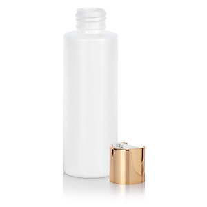 JUVITUS 4 oz / 120 ml White Plastic HDPE Refillable Cylinder Squeeze Bottle with (6 pack, Gold Disc Cap)