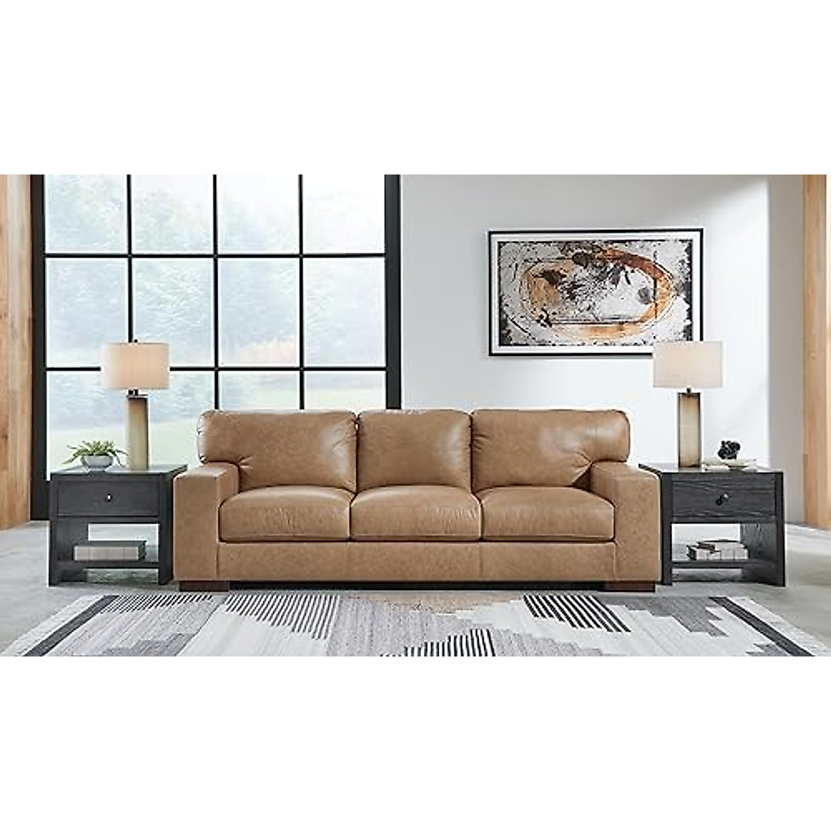 Signature Design by Ashley Lombardia Contemporary Leather Match Sofa, Light Brown