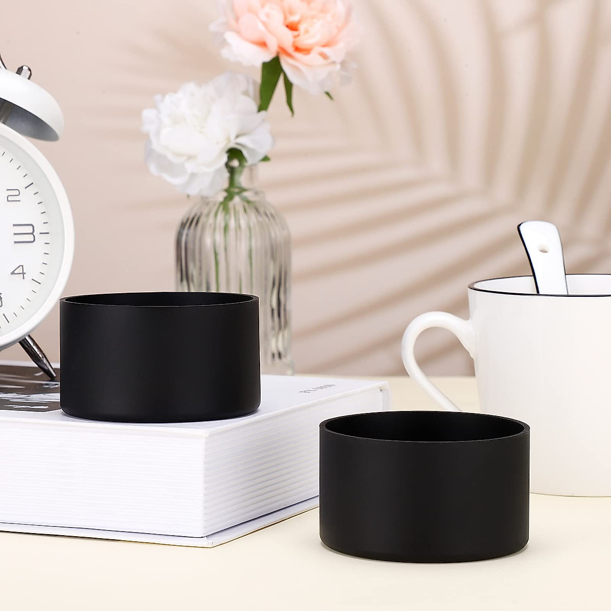 Honeydak 3 Pieces Silicone Sleeve Bottom Base Accessories for 16 oz Spray Bottles Anti Slip Cosmetic Spray Bottom Cover Washable Rubber Bottom Base for 12 to 24 oz Water Bottles (Black)