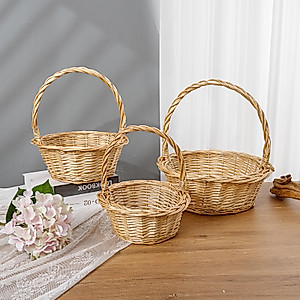 THY Collectibles Set of 3 Hand Woven Wicker Rattan Flower Baskets with Handle Harvest Baskets for Storage, Gift Baskets, Picnics, Easter Eggs, Organizing, Weddings, Markets, and More