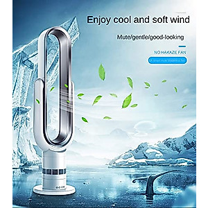 Leafless fan can be remotely controlled, touch screen, children's safety, leafless fan, floor fan, table fan, air volume, quiet, soft, cool, wind speed is adjustable in ten gears (White&Silver)