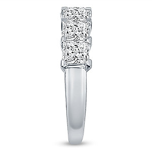 Size - 7 - Solid 14k White Gold 5mm Princess Cut Five Stone With Side Accents Anniversary Ring Wedding Band CZ Cubic Zirconia 2.0cttw.