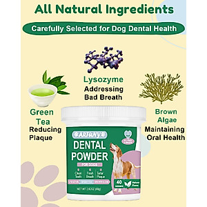 SANTKOL Dog Dental Powder - Dog Teeth Cleaning Powder with Green Tea, Lysozyme, Brown Algae - Dog Dental Care Targets Tartar, Plaque & Bad Breath - Dog Breath Freshener - for All Dogs, 80g