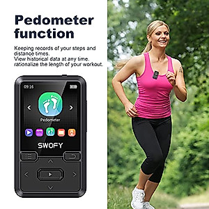 32GB Clip Mp3 Player with Bluetooth 5.0, Mini Portable Wearable Mp3 Player with FM Radio Recording, Music mp3 Player for Kids with Pedometer Mp3 and Mp4 Player, Max 128GB TF Card (Black).