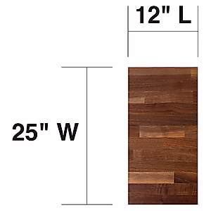 John Boos WALKCT-BL1225-O 1.5" Thick 12 x 25 Inch Blended Walnut Solid Wood Space Saving Countertop Island Charcuterie Board Butcher Chopping Block