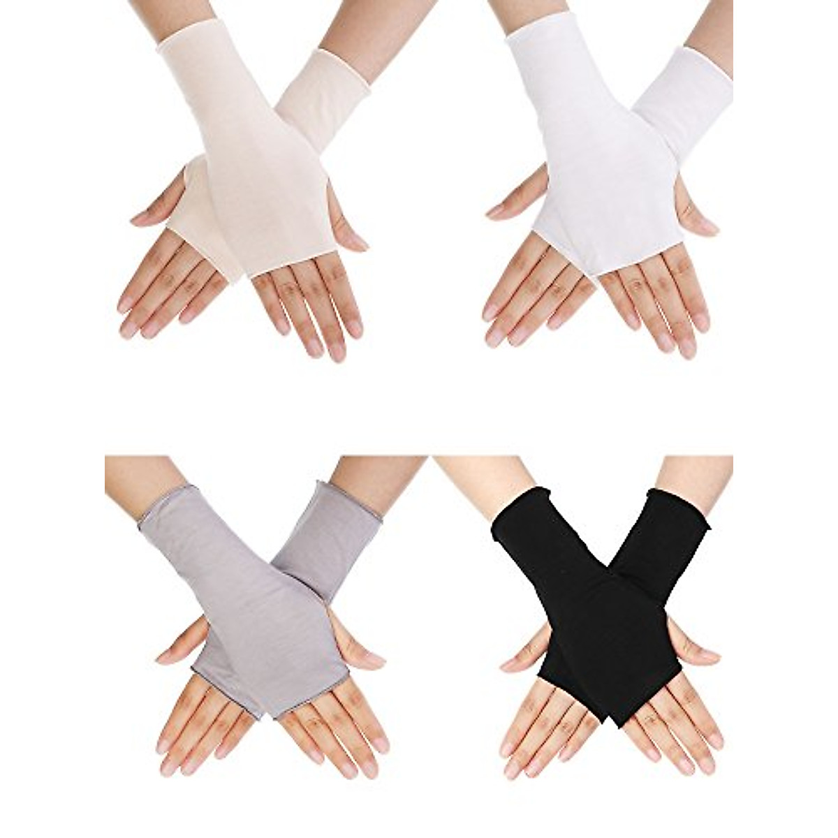 Bememo Fingerless Gloves Women UV Protection Gloves Wrist Length Cotton Gloves Sun Block Driving Gloves Unisex