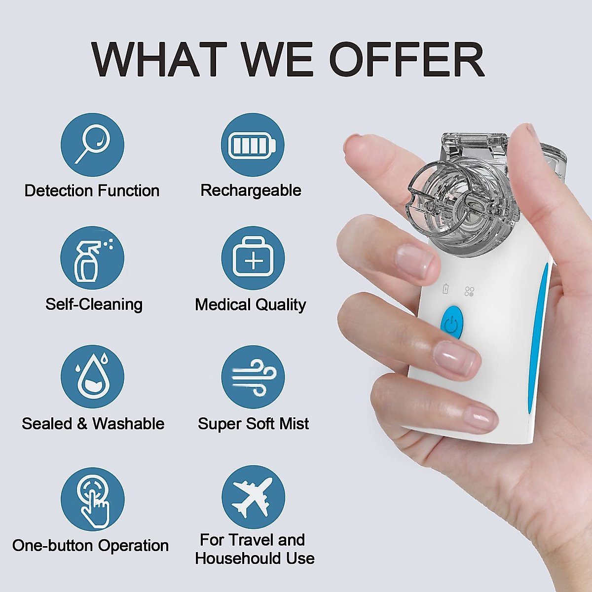 Portable Nebulizer - Nebulizers, Rechargeable Nebulizer Machine for Adults and Kids, Ultrasonic Nebulizer with Two Modes & Self-Cleaning Function for Breathing Problems, FSA and HSA Eligible