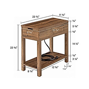 Labcosi 2-Pack Modern Farmhouse Side Table, Narrow End Table with Charging Station, Flip Top End Table with Storage Shelf, Rustic Oak Color