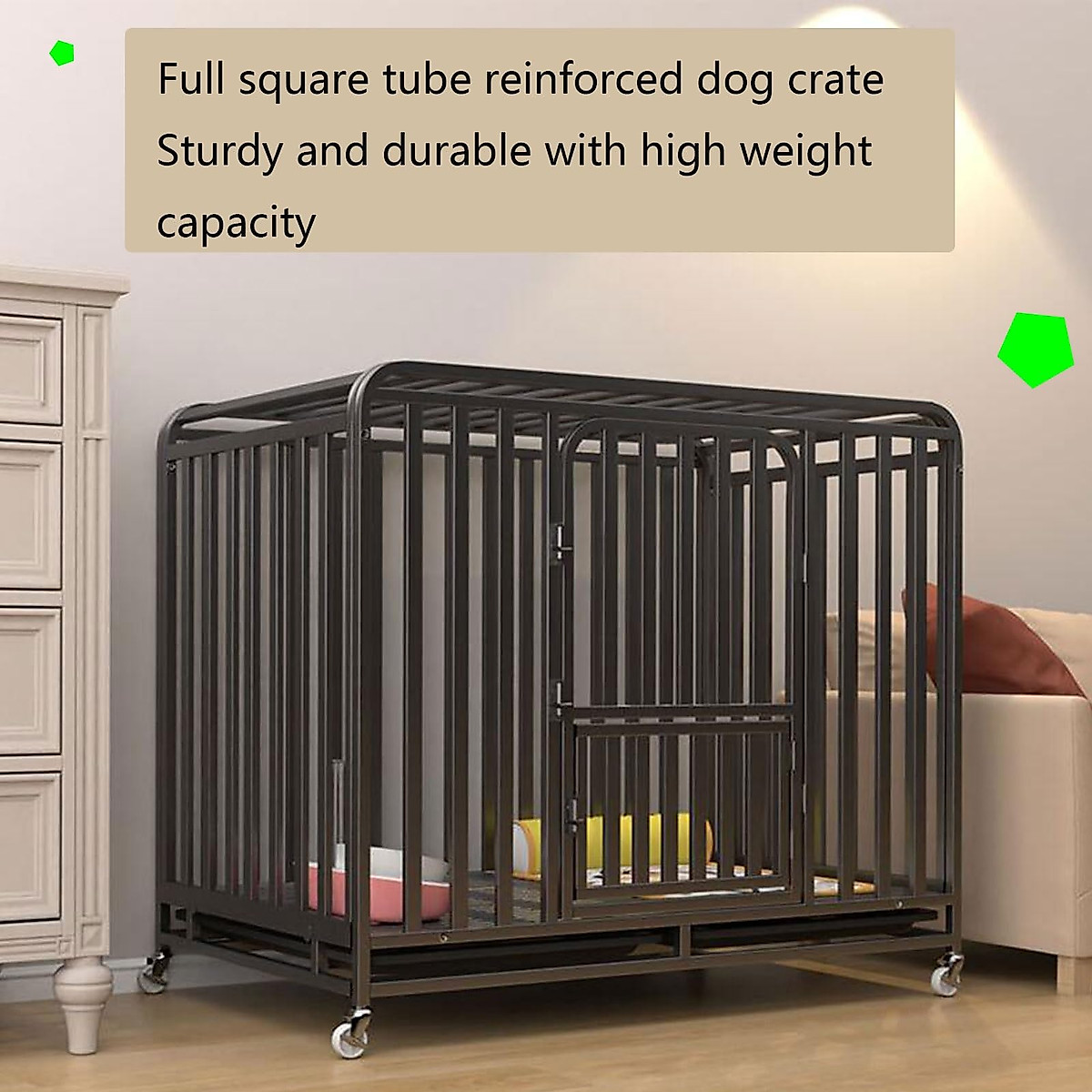 Dog Kennel Large, 50" Heavy Duty Dog Crate,Robust Stable Dog Kennel,Suitable for High Anxiety Escape Proof Dog Crate, Large Dog Crate,Dog Crate with Locking Wheels and Removable Tray,Black