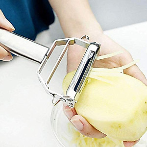 AnGeer Julienne Peeler, Stainless Steel Vegetable Peeler, Double-Sided Blade Vegetable Julienne Cutter and Fruit Slicer, Dual Blade Multifunction Potato Peeler