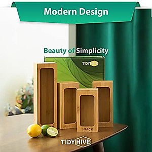 TIDYHIVE - Ziplock Bag Storage Organizer - Kitchen Organizer for Sandwich Bags, Quart, Gallon, Snack – Natural Wood Plastic Bag Organizer – Space Saving and Practical Solution