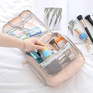 Akuzedos Travel Makeup Bag,Portable Small Toiletry Bag,Toiletry Bag with Hanging Hook, Cosmetic Bag Waterproof,Travel Mekeup Case for Girls and Women Makeup Organizer,Men toiletry Bag(Black)