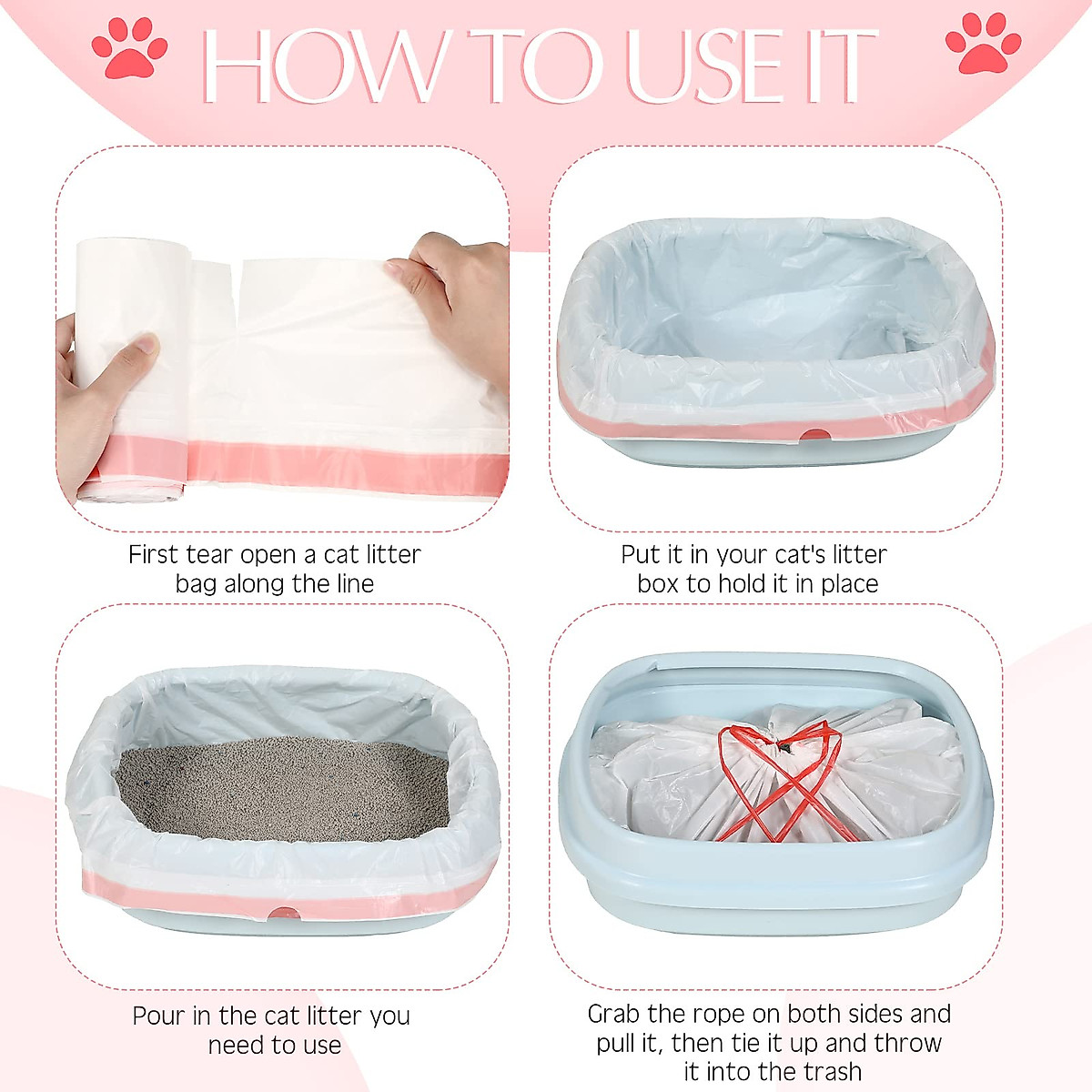 30 Count Large Cat Litter Box Liners Drawstring Kitty Litter Pan Box Liners Heavy Duty Cat Litter Bags Thick Cat Litter Box Liners Kitty Litter Bags, 31 x 18 Inch