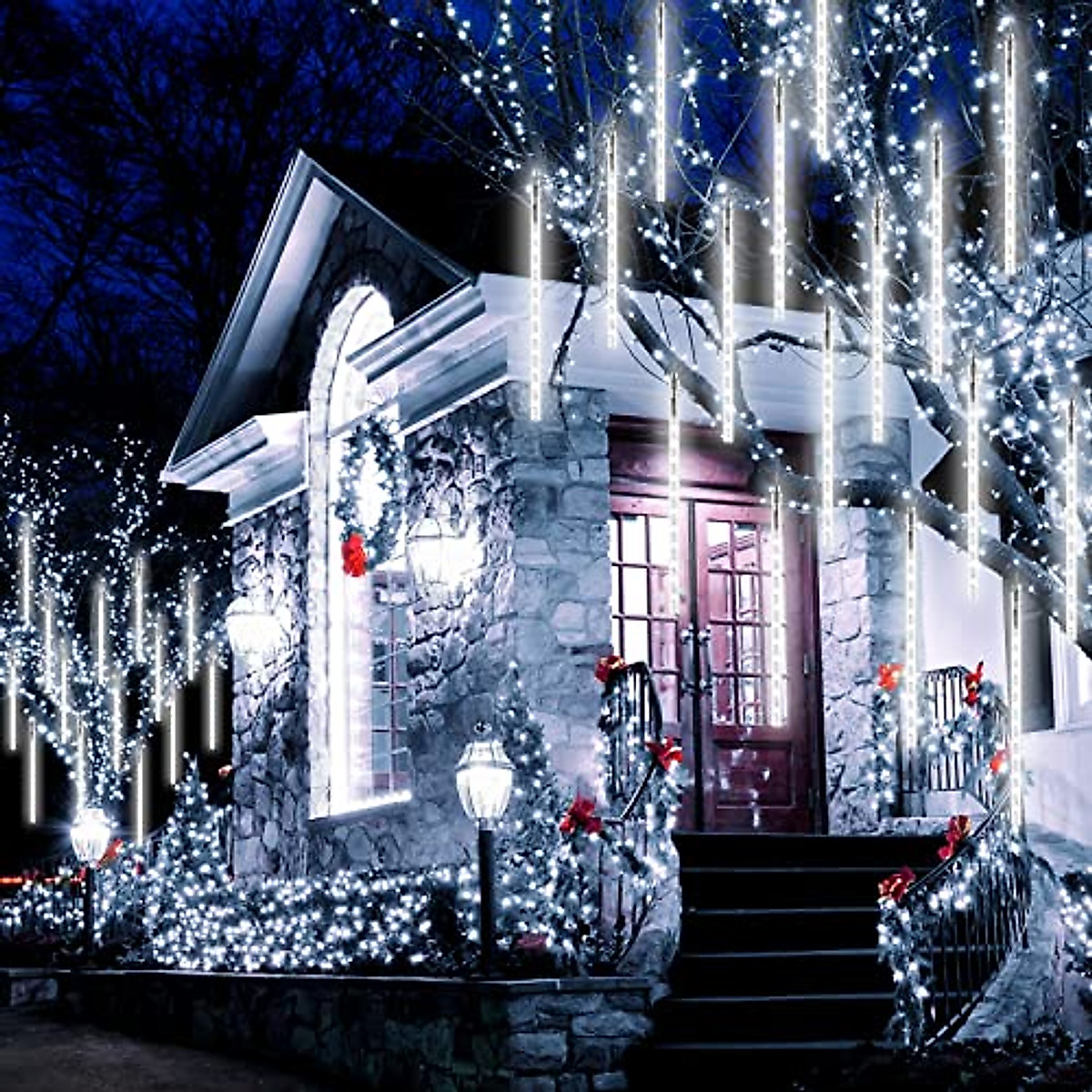 JMEXSUSS 2 Pack Solar Meteor Shower Lights, 16 Tube 288 LED White Solar String Lights Outdoor, Waterproof Solar Christmas Lights for Tree Patio Garden Wedding Party Decorations