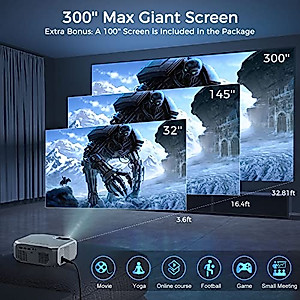 FUDONI Projector with 5G WiFi and Bluetooth, 10000L Native 1080P Portable Outdoor Video Projector 4K Supported, Home Theater Movie Projector with Screen for Phone/PC/TV Stick/PS5