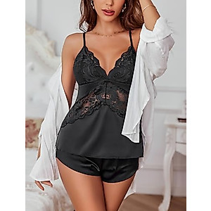 Avidlove Women Satin Pajamas Set Silky Sleepwear Womens Sexy Lingerie Cami Shorts Set Nightwear Black