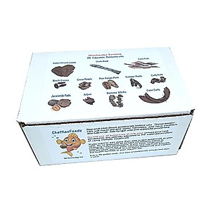 Box Lot of 30 Botanicals for Aquariums: Indian Almond Leaves, Cholla Wood, Birch Cones, Lotus Lafi Twistie Curve Pods, Pear Halves Pods, Coco Curls, Banana Sticks for Freshwater Blackwater Tannins