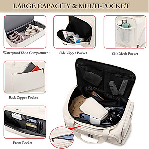 Makukke Weekender Overnight Bag for Women, Large Travel Carry on Duffle Bag with Shoe Compartment & Toiletry Bag, Sports Tote Gym Bag, Beige Weekender Bag