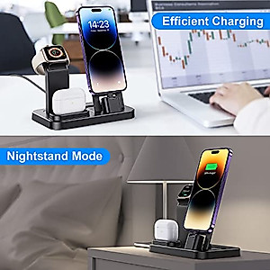 AFLYDOG Fast Charging Station for Apple Devices, New Self-Centering iWatch Charger Stand for All Apple Watch, 3 in 1 Built-in Charging Stand Dock for iPhone AirPods Apple Watch(15W Adapter)