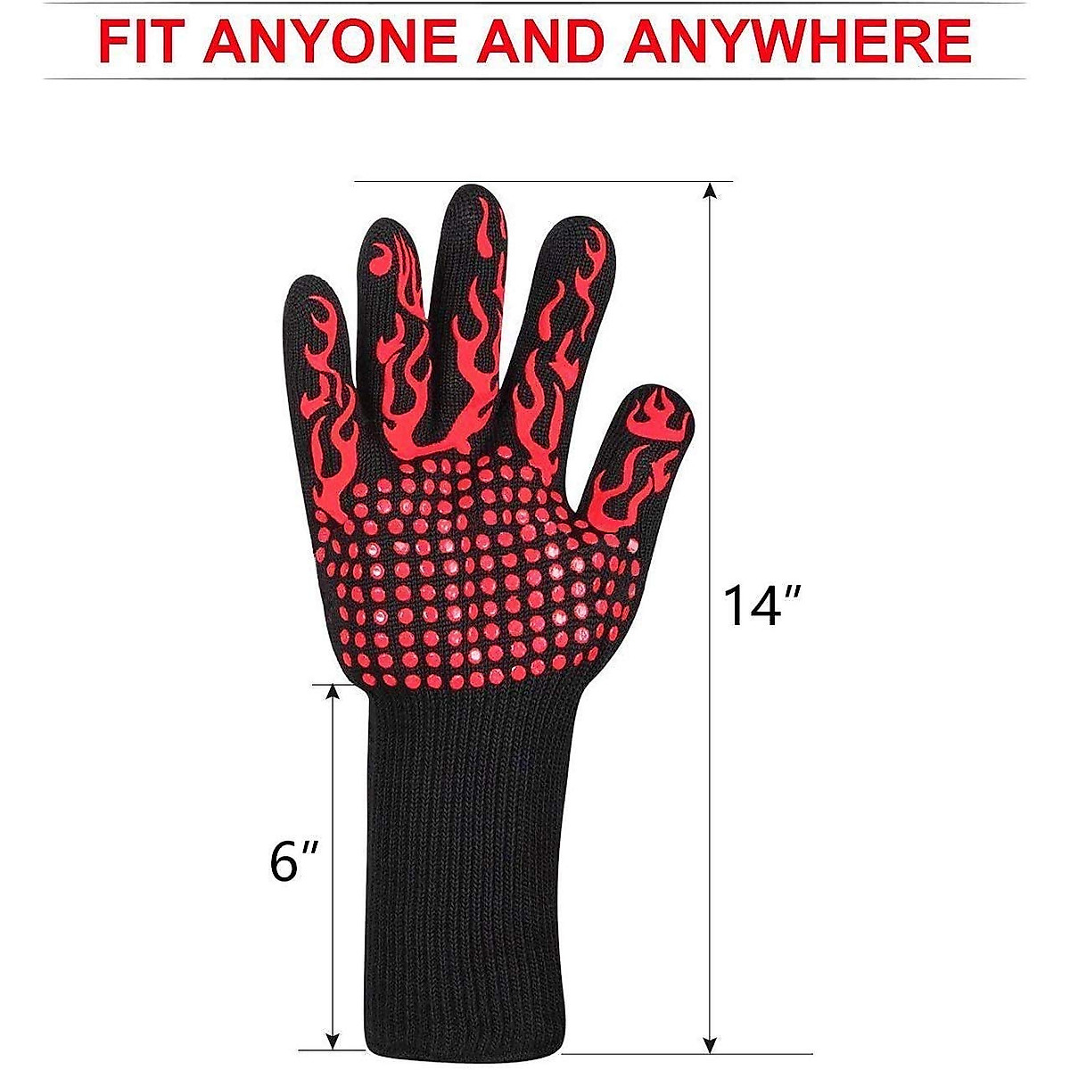 Wetest Premium 1 Pair Extreme Heat Resistant Oven Gloves for Cooking Gloves for BBQ, Grilling, Baking, Red