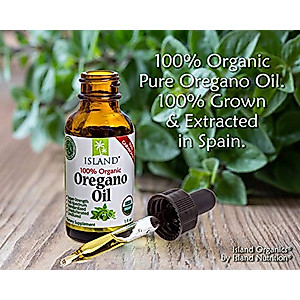 Island Nutrition, Oregano Oil Organic Liquid Drops - 100% Pure & Undiluted - USDA-Certified Organic (1 oz) 75% Carvacrol - Grown in Spain - Immune Support Supplement with Oil of Oregano.