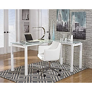 Signature Design by Ashley Baraga Contemporary Glass L-Shaped Home Office Desk, White