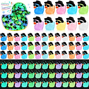 Barydat 150 Pcs Luminous Mini Resin Ducks with Sunglasses Bulk Glow in The Dark Colorful Tiny Cowboy Duck to Hide for DIY Landscape Pot Aquarium Dollhouse Baby Shower Party Favor