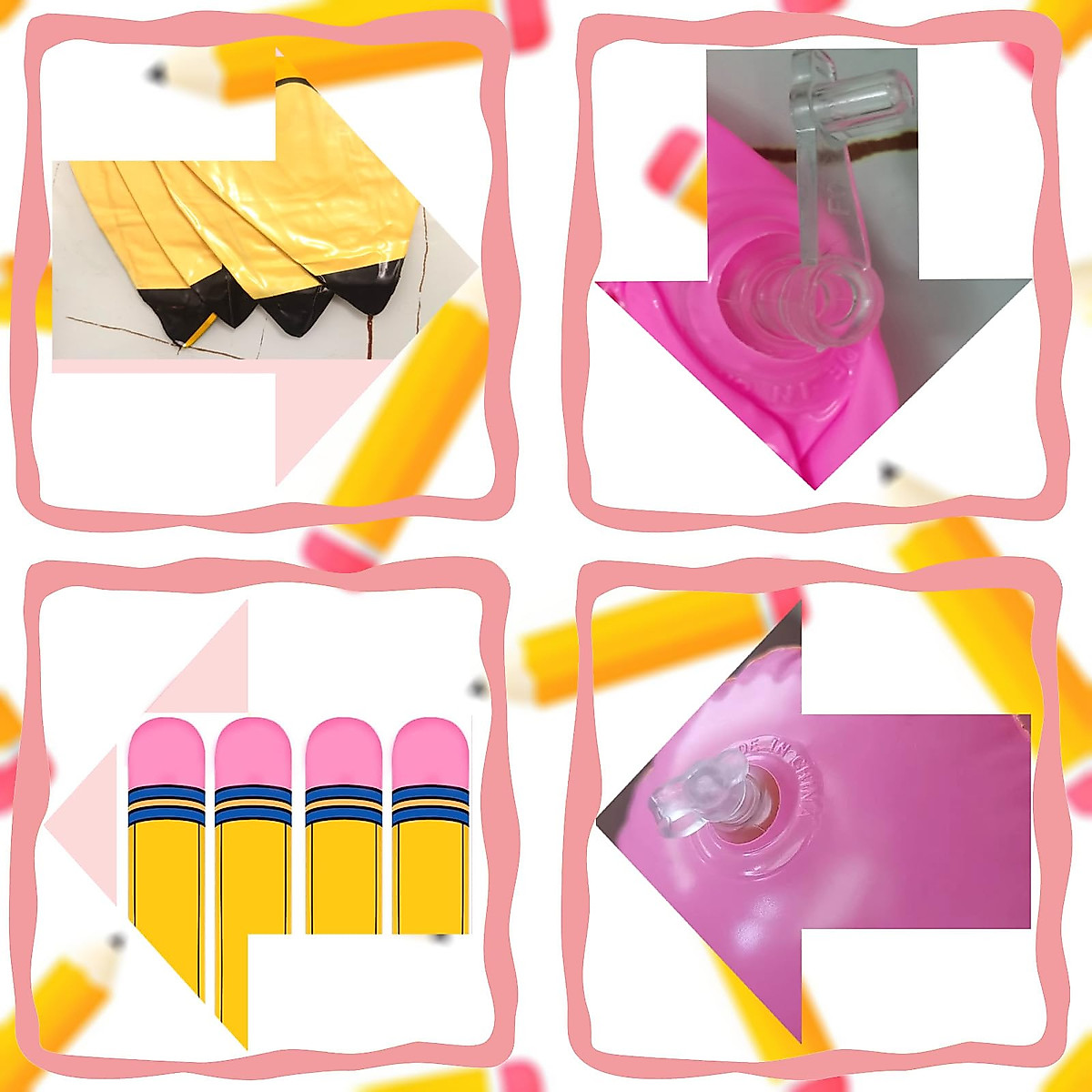 4 Pcs Giant Large Inflatable Pencil Balloon Birthday Party Back To School Graduation Favor Blow Up Balloon Hanging Classroom Decoration for Classroom Garden Room Birthday Party Decorations