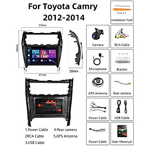 Android Car Stereo for Toyota Camry 2012 2013 2014 with Apple Carplay, Rimoody 10.1 Inch Touch Screen Car Radio with GPS Navigation Bluetooth FM HiFi WiFi Android Auto + AHD Backup Camera