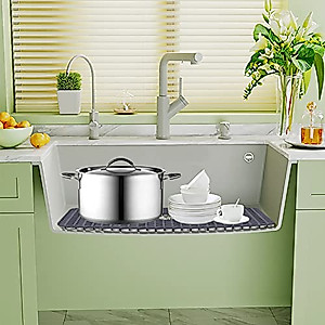 Kitchen-Sink-Protector - Guokller Silicone Sink-Protectors for Rear Drain Kitchen-Sink, Grid Accessory, Kitchen-Sink-Mats for Bottom of Farmhouse Stainless Steel Kitchen-Sink (26'' x 14'' (Center), 1)