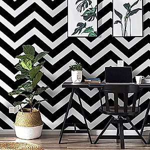 17.3"x393.7"Black and White Wallpaper Stripe Peel and Stick Wallpaper Self-Adhesive Contact Paper Removable Wallpaper Waterproof Wallpaper Decorative for Wall Covering Cabinets